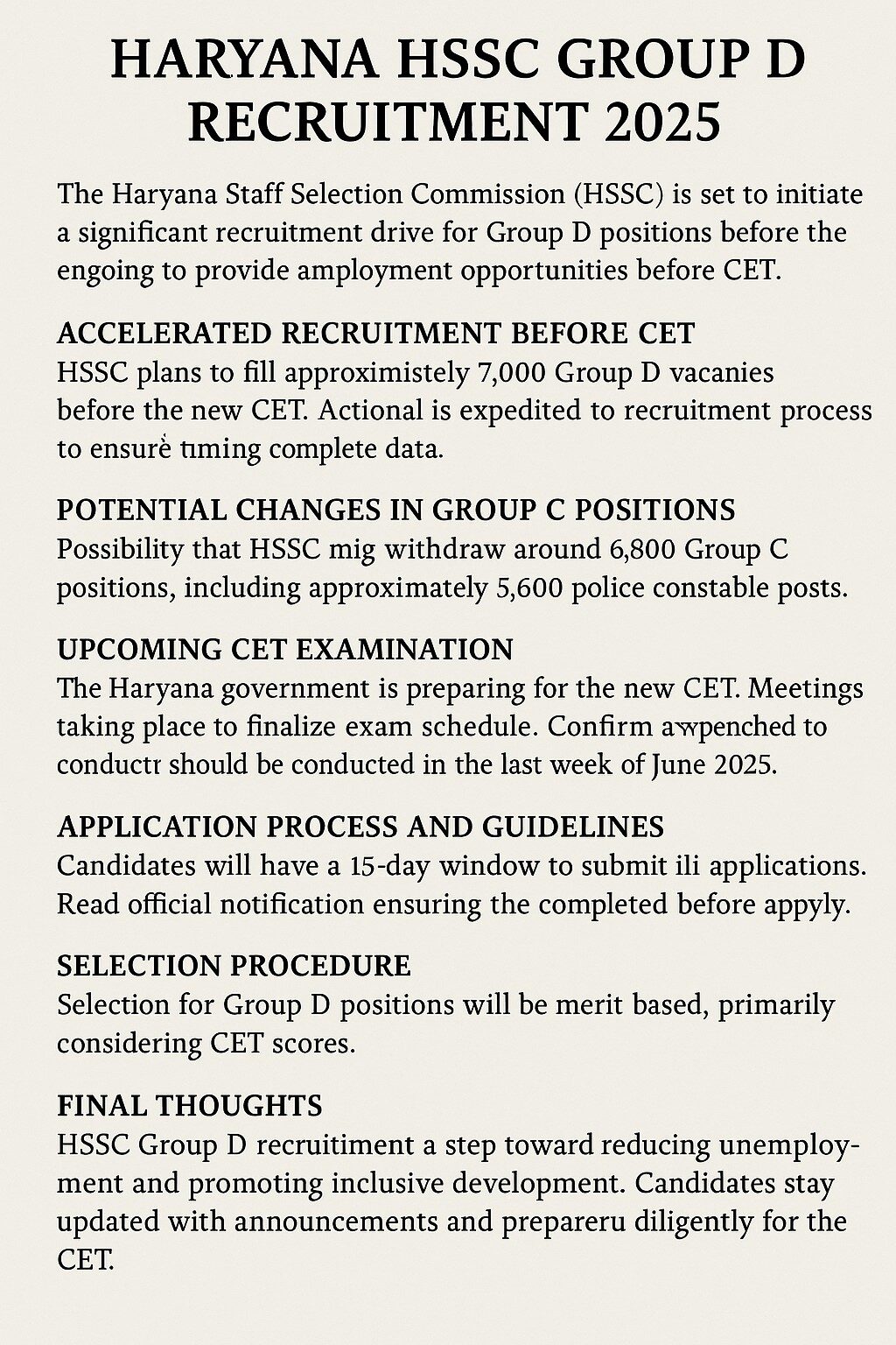 Haryana HSSC Group D Recruitment 2025